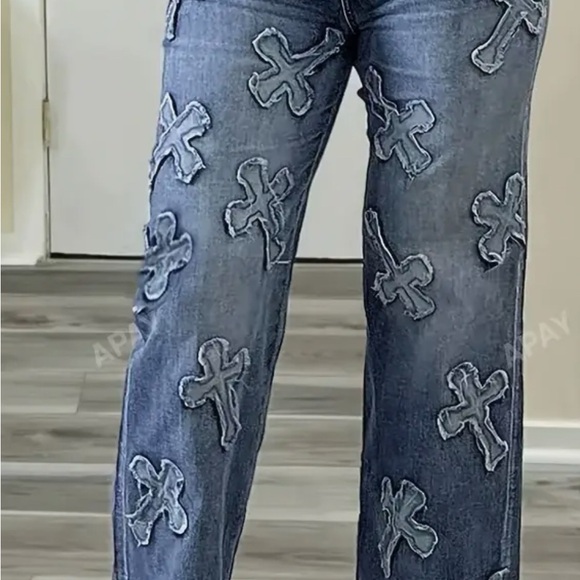 Jeans | Stylish Blue Jeans With Cross Patches | Poshmark